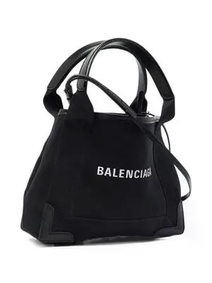 Balenciaga Xs Navy Cabas Leather-trim Tote Bag - Black