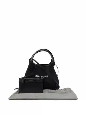 Balenciaga Xs Navy Cabas Leather-trim Tote Bag - Black