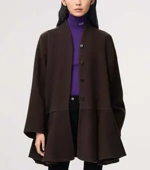 Loewe Wool-cashmere Peplum Coat - Brown
