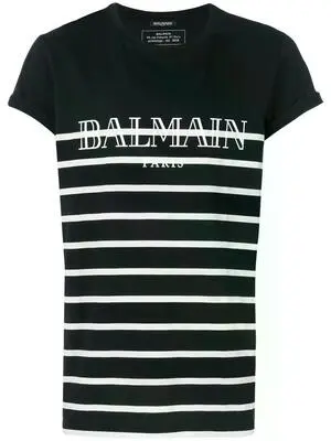 Balmain Logo Print Striped T-shirt