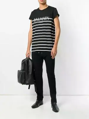 Balmain Logo Print Striped T-shirt