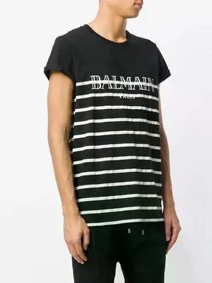 Balmain Logo Print Striped T-shirt