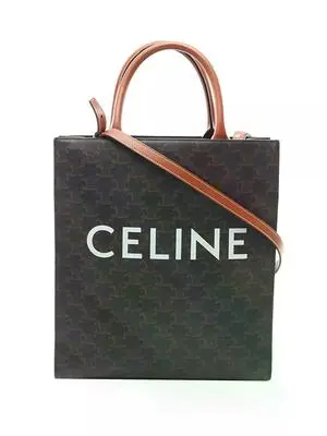 Celine 2010-2026 Small Triomphe Coated Canvas Vertical Cabas Tote Satchel - Brown