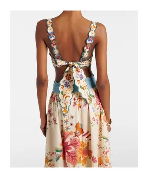 Farm Rio Floral Ruffled Linen Crop Top