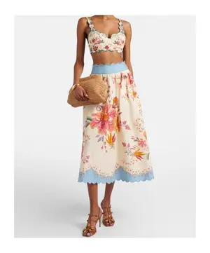 Farm Rio Floral Ruffled Linen Crop Top