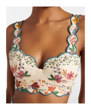 Farm Rio Floral Ruffled Linen Crop Top