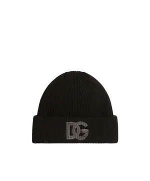 Dolce & Gabbana Dolce Gabbana Ribbed Logo Beanie Hat - Black