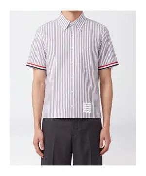 Thom Browne Striped Short Sleeve Shirt - Medium Grey