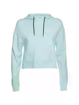 Balmain Logo Print Cropped Hoodie - Blue