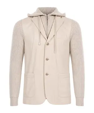 Eleventy Hooded Knit-sleeve Jacket
