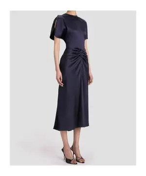 Victoria Beckham Bela Ruched Sleeve Midi Dress - No