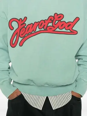 Fear Of God Logo Detailed Long Sleeve Hoodie - Mint Green