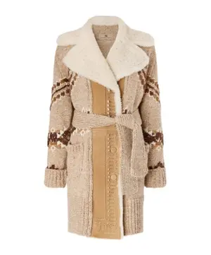 Ermanno Scervino Nordic Jacquard Cardigan Coat With Shearling Trims