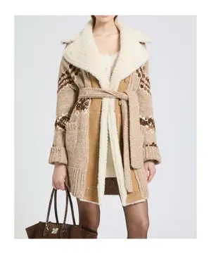 Ermanno Scervino Nordic Jacquard Cardigan Coat With Shearling Trims