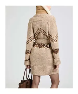 Ermanno Scervino Nordic Jacquard Cardigan Coat With Shearling Trims