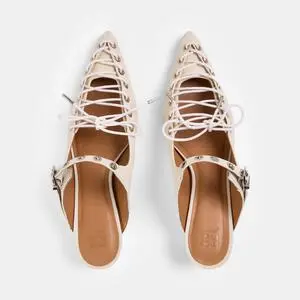 GANNI Lace Heeled Mules - Nude