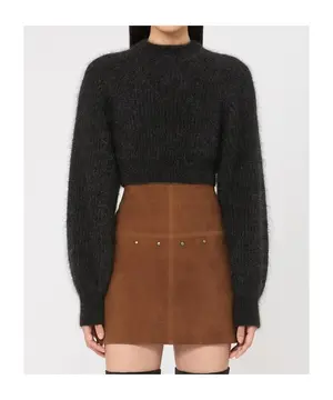 Max Mara Mélange Mohair Cropped Jumper Dark Grey