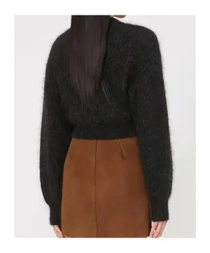 Max Mara Mélange Mohair Cropped Jumper Dark Grey