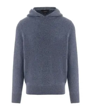 Vince Ribbed Hem Hooded Sweater - Blue-gray