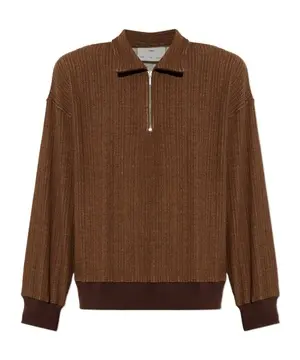 SONG FOR THE MUTE Polo Collar Knit Sweater - Brown