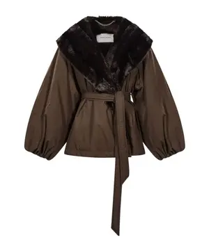Magda Butrym Faux Fur Collar Belted Jacket