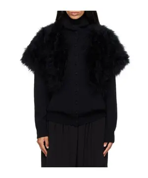 YVES SALOMON Feather-trimmed Cape Jacket - Black