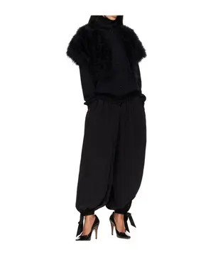 YVES SALOMON Feather-trimmed Cape Jacket - Black