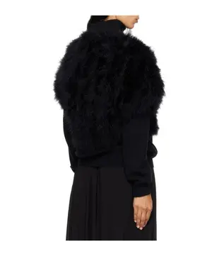 YVES SALOMON Feather-trimmed Cape Jacket - Black