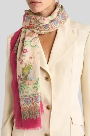 Etro Cashmere-blend Shawl With Flora And Fauna Motif