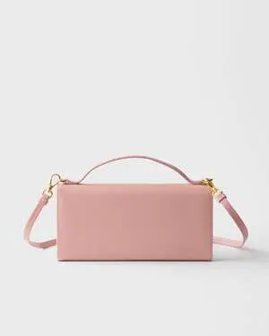 Prada Saffiano Leather Wallet With Shoulder Strap - Peach