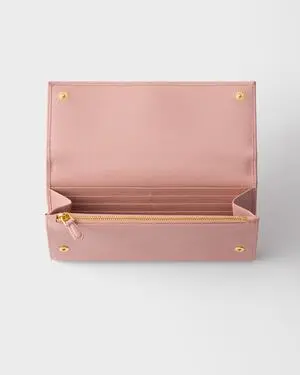Prada Saffiano Leather Wallet With Shoulder Strap - Peach