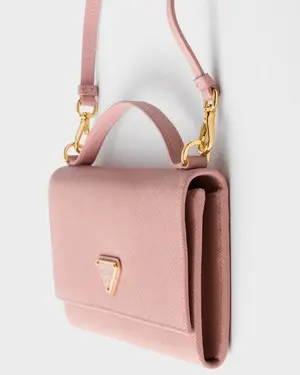 Prada Saffiano Leather Wallet With Shoulder Strap - Peach
