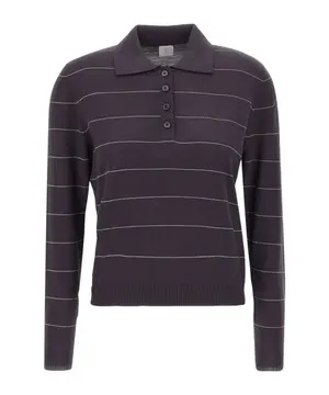 Eleventy Striped Long Sleeve Polo Top - No