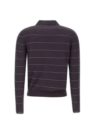 Eleventy Striped Long Sleeve Polo Top