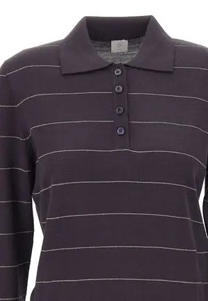 Eleventy Striped Long Sleeve Polo Top