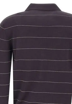 Eleventy Striped Long Sleeve Polo Top
