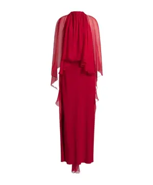 Alberta Ferretti Enver Satin Gown With Chiffon Cape