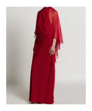 Alberta Ferretti Enver Satin Gown With Chiffon Cape