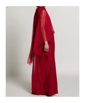 Alberta Ferretti Enver Satin Gown With Chiffon Cape