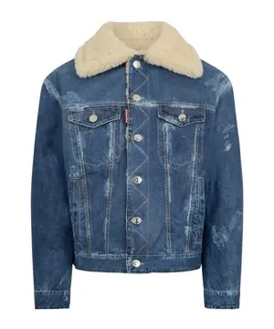 Dsquared2 Frosted Shearling-collar Denim Jacket