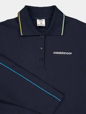 Casablanca Navy Punto Collared Cotton Polo Sweatshirt