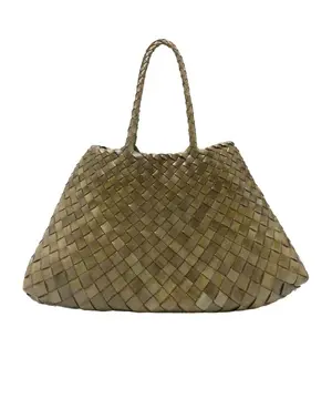 Dragon Diffusion Small Santa Croce Woven Leather Tote Bag - Khaki