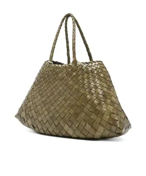 Dragon Diffusion Small Santa Croce Woven Leather Tote Bag - Khaki