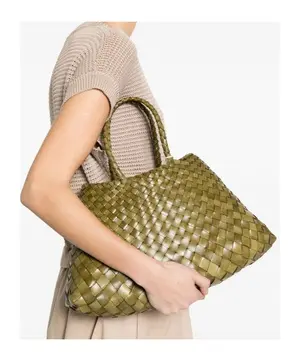 Dragon Diffusion Small Santa Croce Woven Leather Tote Bag - Khaki