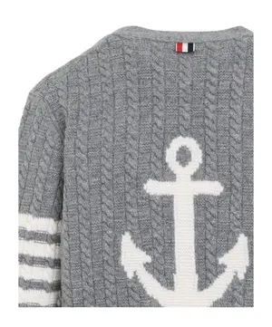 Thom Browne Merino-wool 4-bar Anchor-intarsia Cardigan