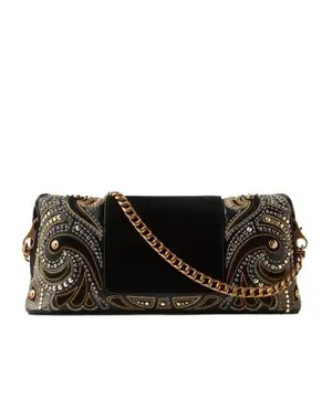 Versace Vivian Embroidered Suede Clutch
