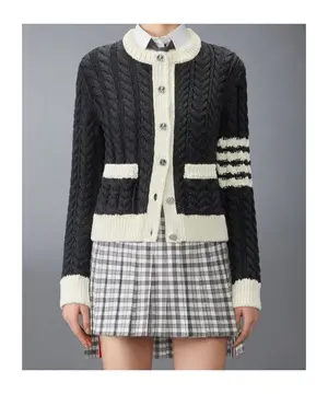 Thom Browne Merino-wool 4-bar Aran-cable Cardigan