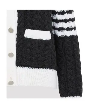 Thom Browne Merino-wool 4-bar Aran-cable Cardigan