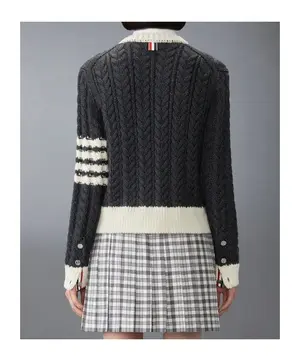 Thom Browne Merino-wool 4-bar Aran-cable Cardigan