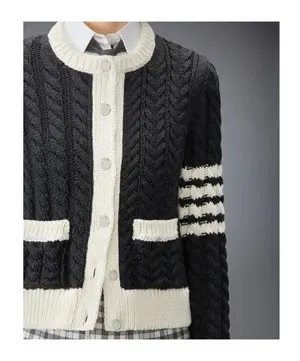 Thom Browne Merino-wool 4-bar Aran-cable Cardigan